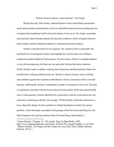Primary Source Assignment Primary Source Analysis Upton Sinclairs