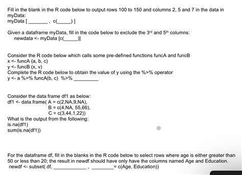Fill In The Blank In The R Code Below To Output Rows Chegg