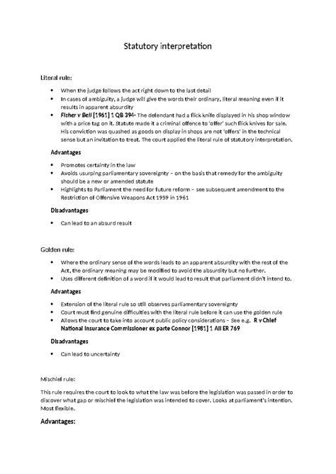 Statutory Interpretation Statutory Interpretation Literal Rule When The Judge Follows The Act