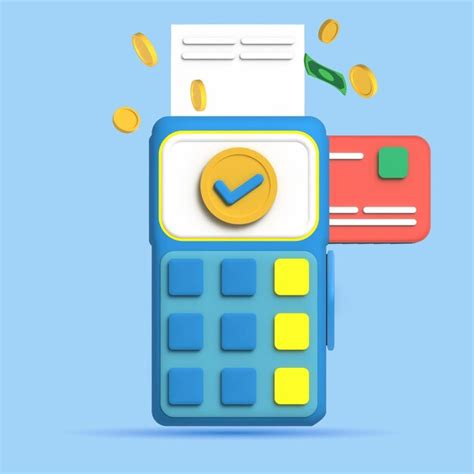 결제 처리 및 신용 카드가 포함된 3d Pos 단말기 또는 Pos 단말기 결제 화폐 거래 프리미엄 벡터