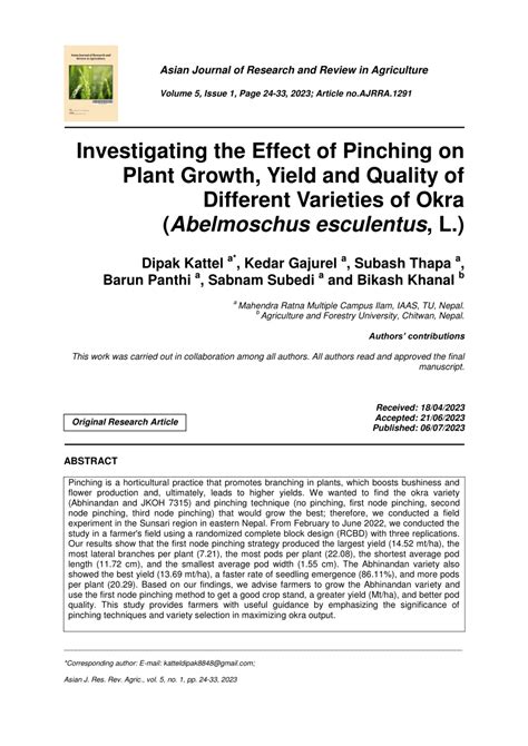 Pdf Investigating The Effect Of Pinching On Plant Growth Yield And