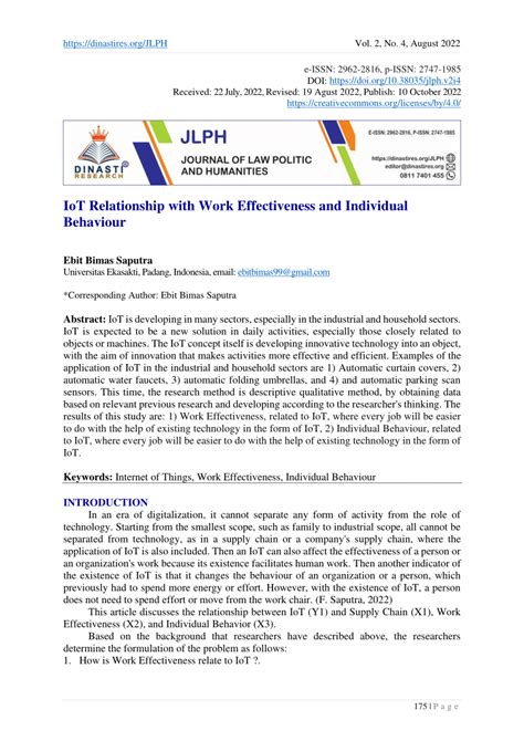 Pdf Iot Relationship With Work Effectiveness And Individual Behaviour