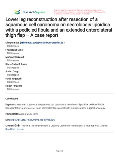Pdf Lower Leg Reconstruction After Resection Of A Squamous Cell
