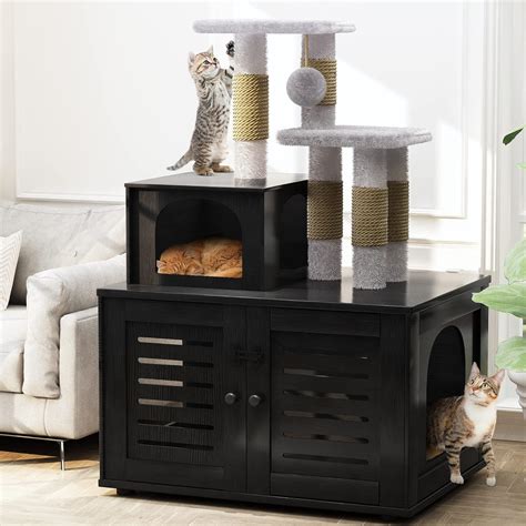 Recaceik Cat Litter Box Enclosure With Cat Tree Hidden Cat