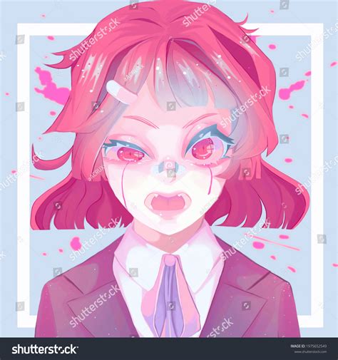 Crazy Anime Girl Short Pink Hair Stock Illustration 1975652549