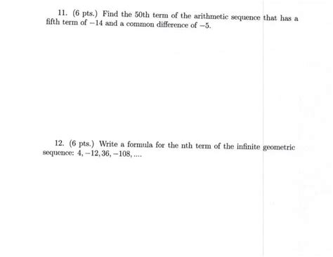 solved 11 6 pts find the 50th term of the arithmetic
