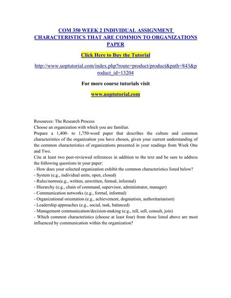 Com 350 Week 2 Individual Assignment Characteristics That Are Common To