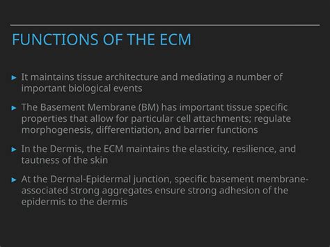 Biology Of The Extracellular Matrix Functions Of The Ecm Components Of The Ecm Diseases