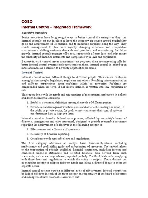 Coso Internal Control Integrated Framework Pdf Internal Control Internal Audit