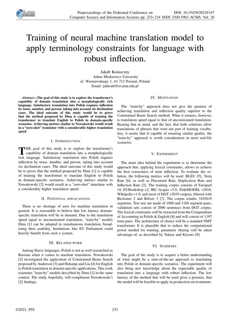 Pdf Training Of Neural Machine Translation Model To Apply Terminology Constraints For Language