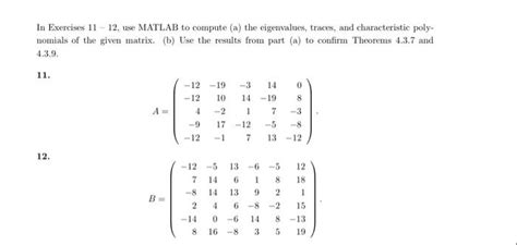 solved in exercises 11 12 use matlab to compute a the