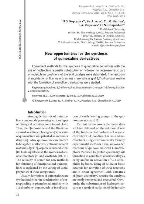 Pdf New Opportunities For The Synthesis Of Quinoxaline Derivatives
