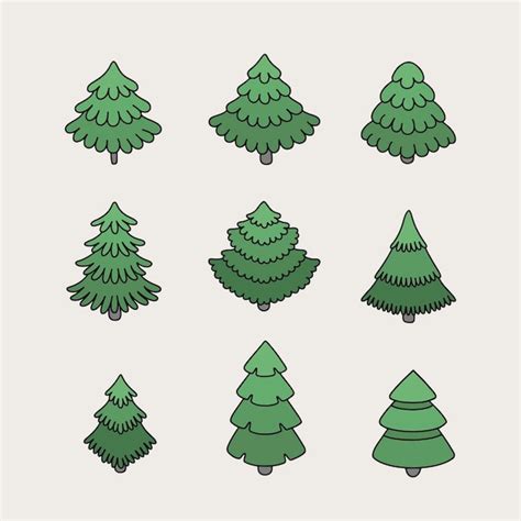 Premium Vector Doodle Set With Green Christmas Trees Collection