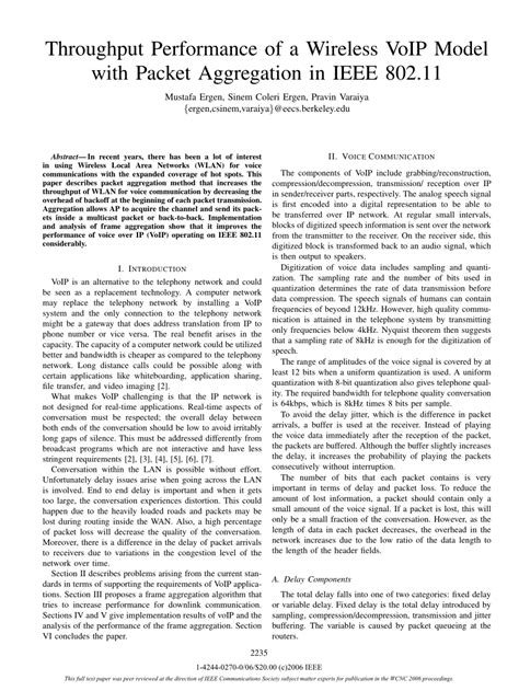 Pdf Throughput Performance Of A Wireless Voip Model With Packet