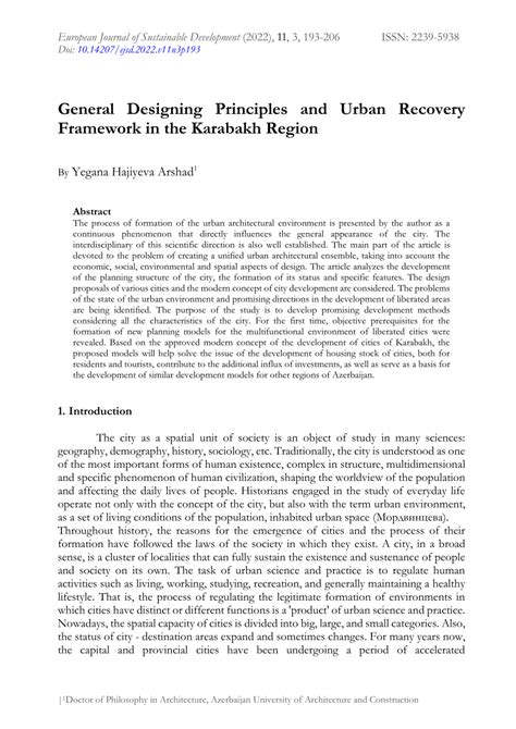 Pdf General Designing Principles And Urban Recovery Framework In The Karabakh Region