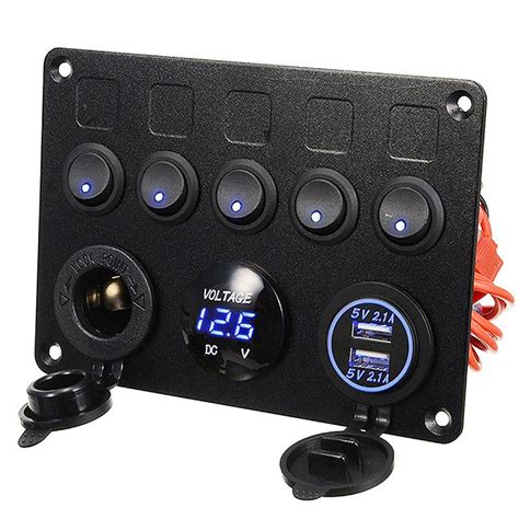 5 Rocker Switch Usb Voltmeter Power Socket Panel