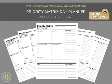 Priority Matrix Day Printable Planner Digital Planner Instant