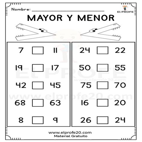 Mayor Que Menor Que Hojas De Trabajo Primer Grado