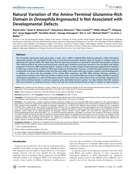 Pdf Natural Variation Of The Amino Terminal Glutamine Rich Domain In Drosophila Argonaute2 Is