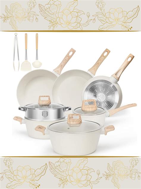 Soday Pots And Pans Set Non Stick 13 Pcs Kitchen Cookware Sets White