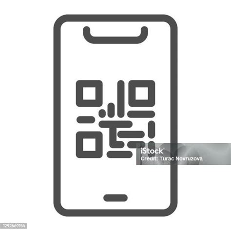 휴대 전화 선 아이콘에 Qr 코드 기술 개념 흰색 배경에 Qr 코드 지불 기호 모바일 개념 및 웹 디자인을위한 개요 스타일의