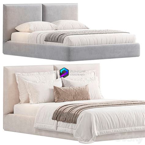 دانلود مدل تخت خواب 2 نفره مدرن تمام لمسه با تاج مکعبی ست سرویس و تخت