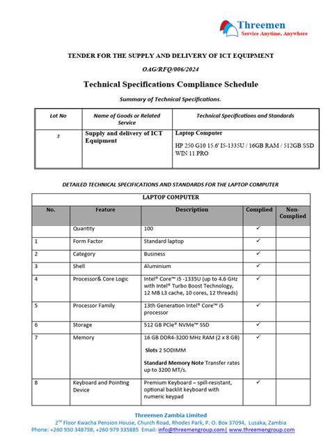 Lot 3 Technical Specifications Laptop Computer Download Free Pdf