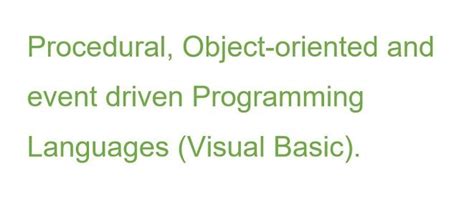 Procedural Object Oriented And Event Driven Programming Languages Visual Basic Boot Poot