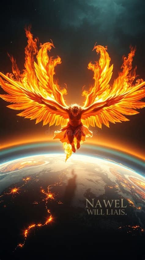Fiery Seraph Soaring Above Earth In Space Stock Image Image Of Radiant Wings 386322873