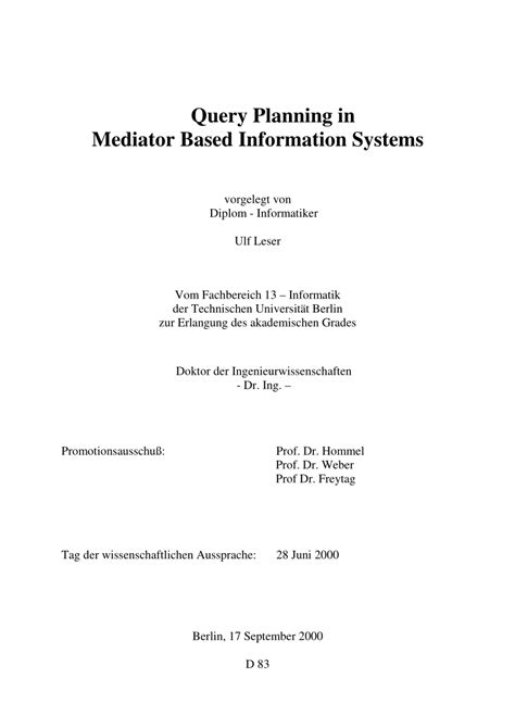 pdf query planning in mediator based information systems