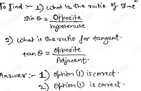 Solved 1 What Is The Ratio For Sine Opp Hyp Adj Opp Opp Adj Hyp Opp 2 What Is The Ratio For