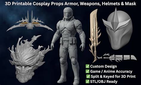 Custom 3d Printing Cosplay Weapon Armor Mask Helmet Prop Sword Gun Stl