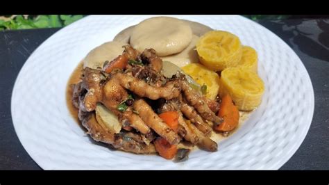Brown Stewed Chicken Foot With Boild Green Banana Dumplings And Turn