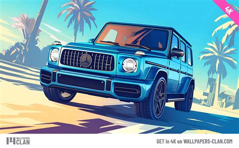 Blue Mercedes Amg G63 With Palms Desktop Wallpaper 4k