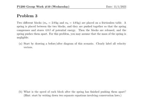 solved froblem 3 two different blocks ma 2 0 kg and mb 4 0