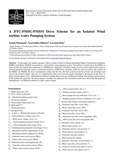 Pdf A Dtc Pmsg Pmsm Drive Scheme For An Isolated Wind Turbine Water