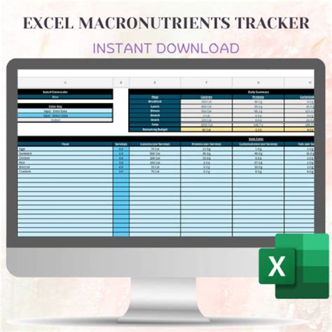 Excel Macronutrient Tracker Spreadsheet Track Calories Proteins Carbohydrates And Fats