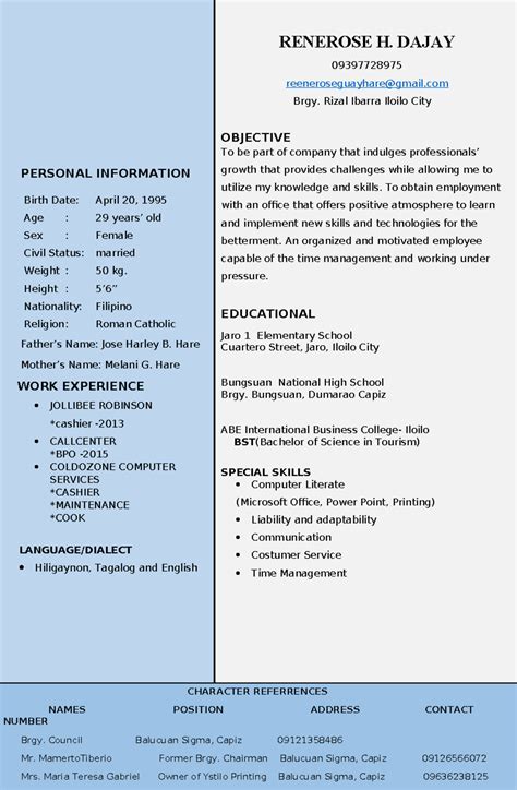 Chera Mae Resume Review Personal Information Birth Date April 20
