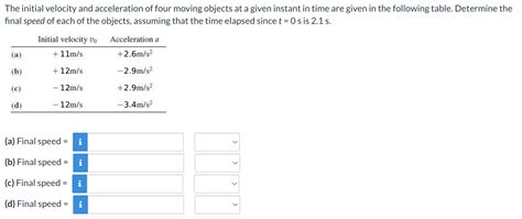 solved the initial velocity and acceleration of four moving