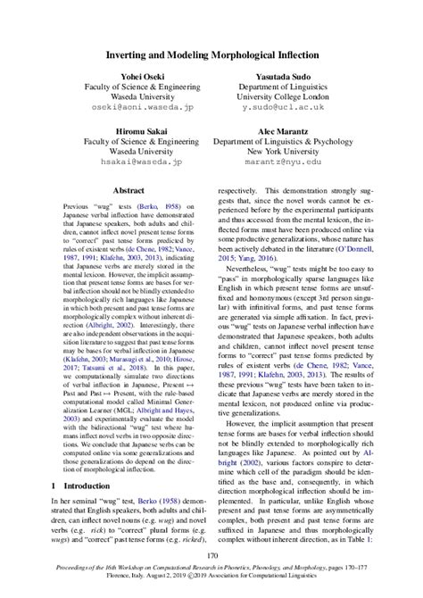 Pdf Inverting And Modeling Morphological Inflection