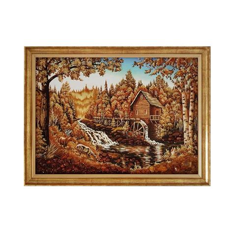 Amber Shop Картина з бурштину Будиночок з Млином Ціна купити Картина з бурштину Будиночок з