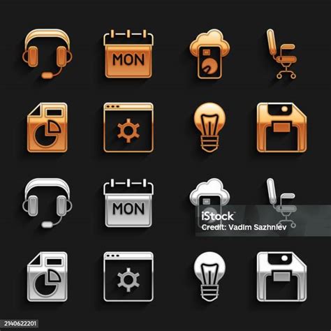 Set Browser Setting Office Chair Floppy Disk Light Bulb Document With