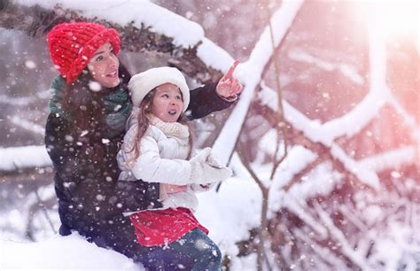 겨울 동화 젊은 어머니와 그녀의 딸은 숲에서 썰매를 타고 공원에서 새 해 전날에 선물 썰매에 여자 두 자매는 새 해의 공원을 산책 하 고 선물 썰매를 타고 가족에 대한 스톡