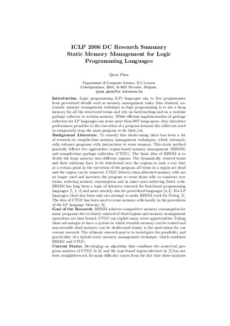 Pdf Static Memory Management For Logic Programming Languages