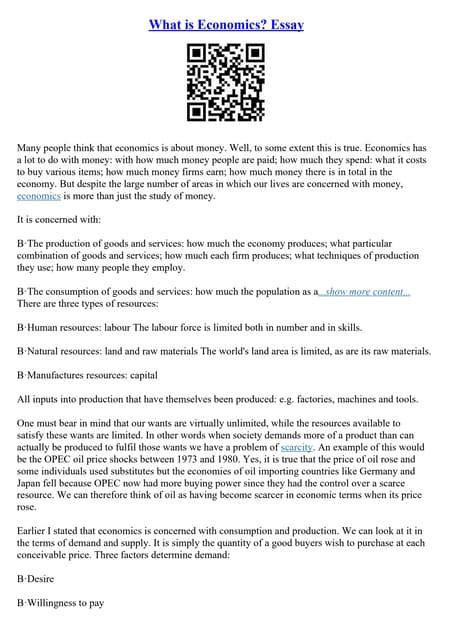 Essay About Economic Pdf