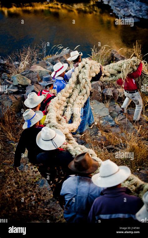 Cuzco Peru Queswachaca Bridge Is Rebuilt By Local Villagers As Part