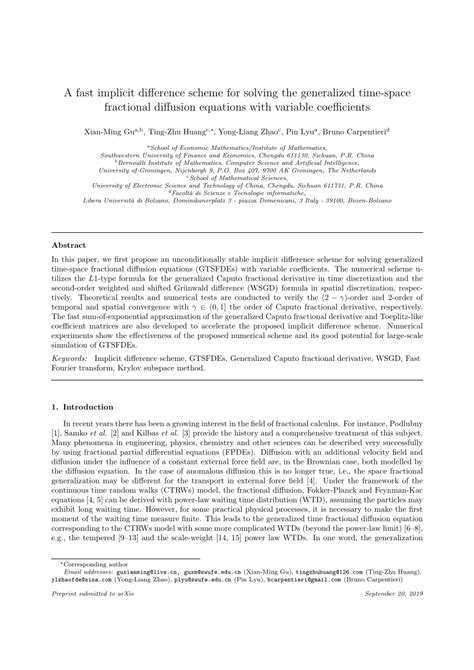 Pdf A Fast Implicit Difference Scheme For Solving The Generalized
