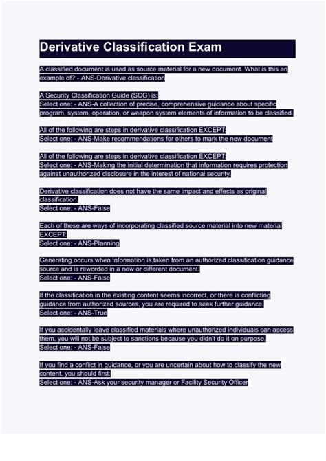 Derivative Classification Exam Med Surg Certification Practice Stuvia Us