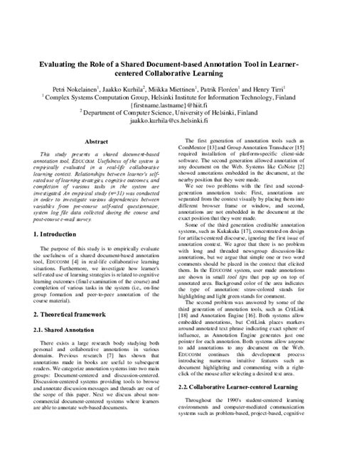 Pdf Evaluating The Role Of A Shared Document Based Annotation Tool In Learner Centered