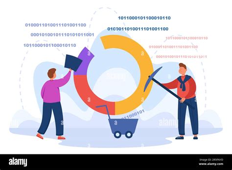 Cartoon Characters In Process Of Mining And Analyzing Data Stock Vector